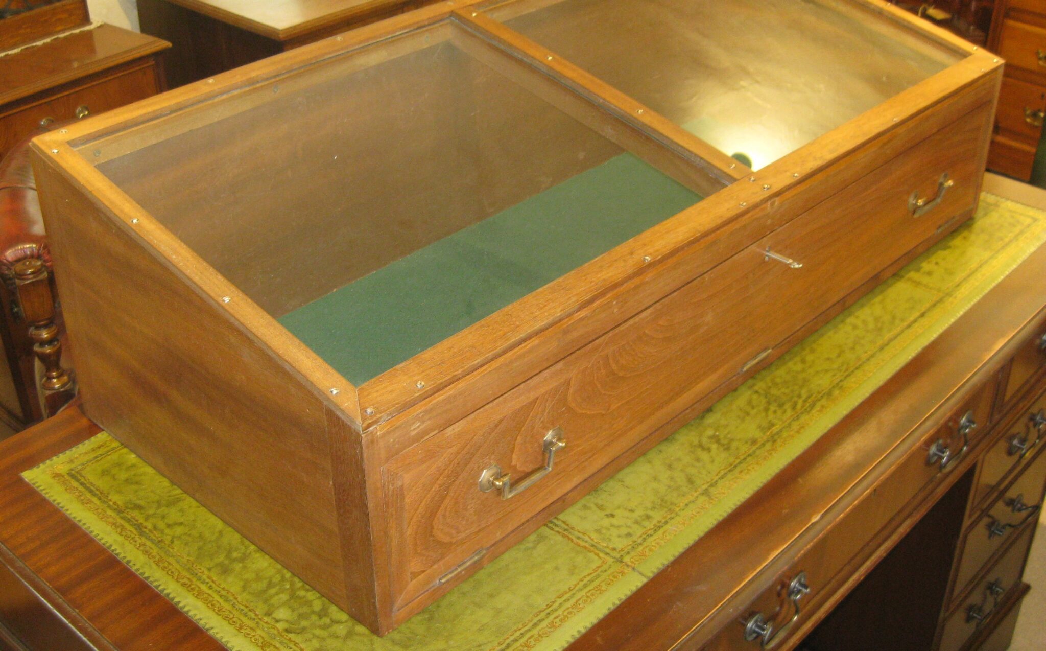 Well made solid mahogany shop / museum display cabinet. | Dorking Desks