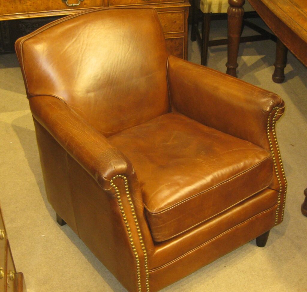 Fine quality tan leather armchair | Dorking Desks