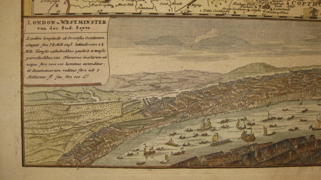 Very detailed original copper engraved map of the area around London ...