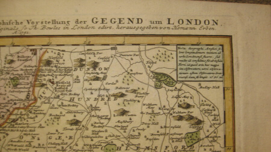 Very detailed original copper engraved map of the area around London ...