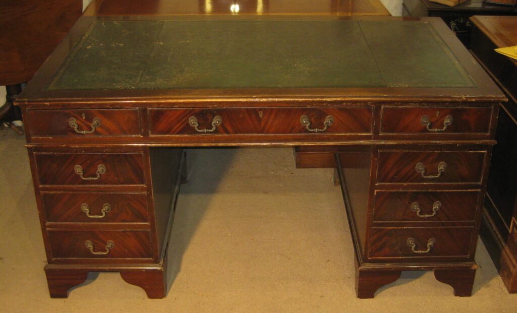 Large Victorian style reproduction mahogany pedestal desk. | Dorking Desks