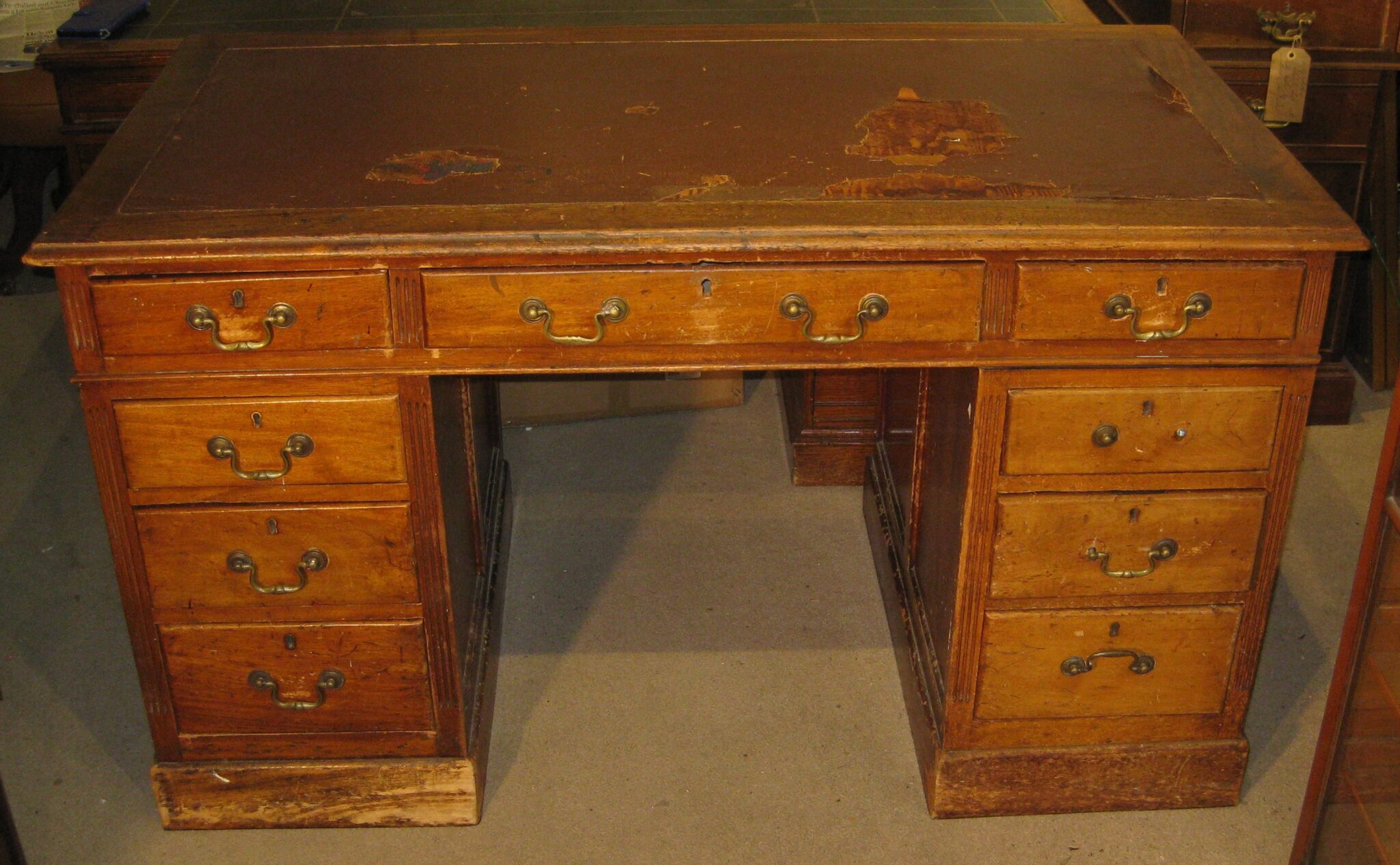 Edwardian faded mahogany pedestal desk of classic proportions | Dorking ...